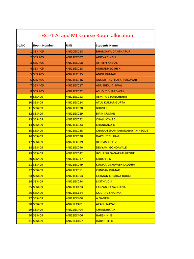 Seating for Test-1 AI and ML | PDF
