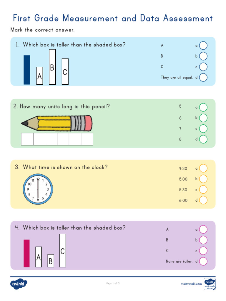 First Grade Measurement and Data Assessment | PDF