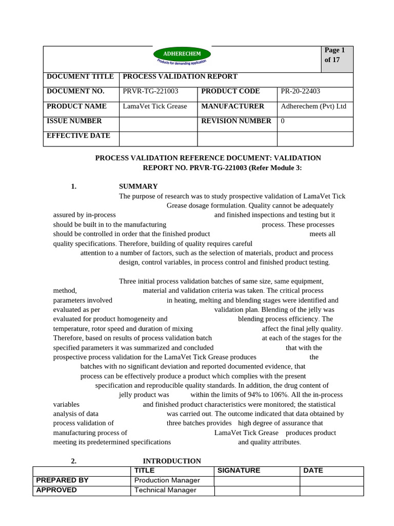 Process Validation Report | PDF | Specification (Technical Standard) | Isomer