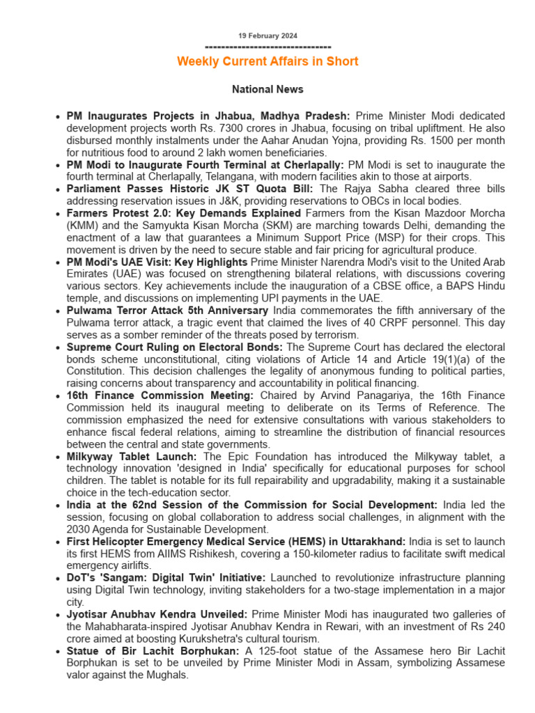 Weekly Current Affairs Summary | PDF