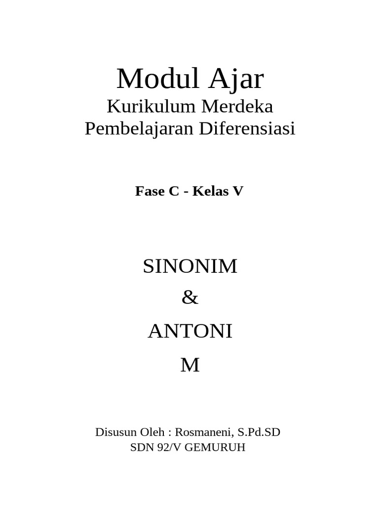 Modul Ajar Berdiferensiasi B Ind Kelas 5.NEW | PDF