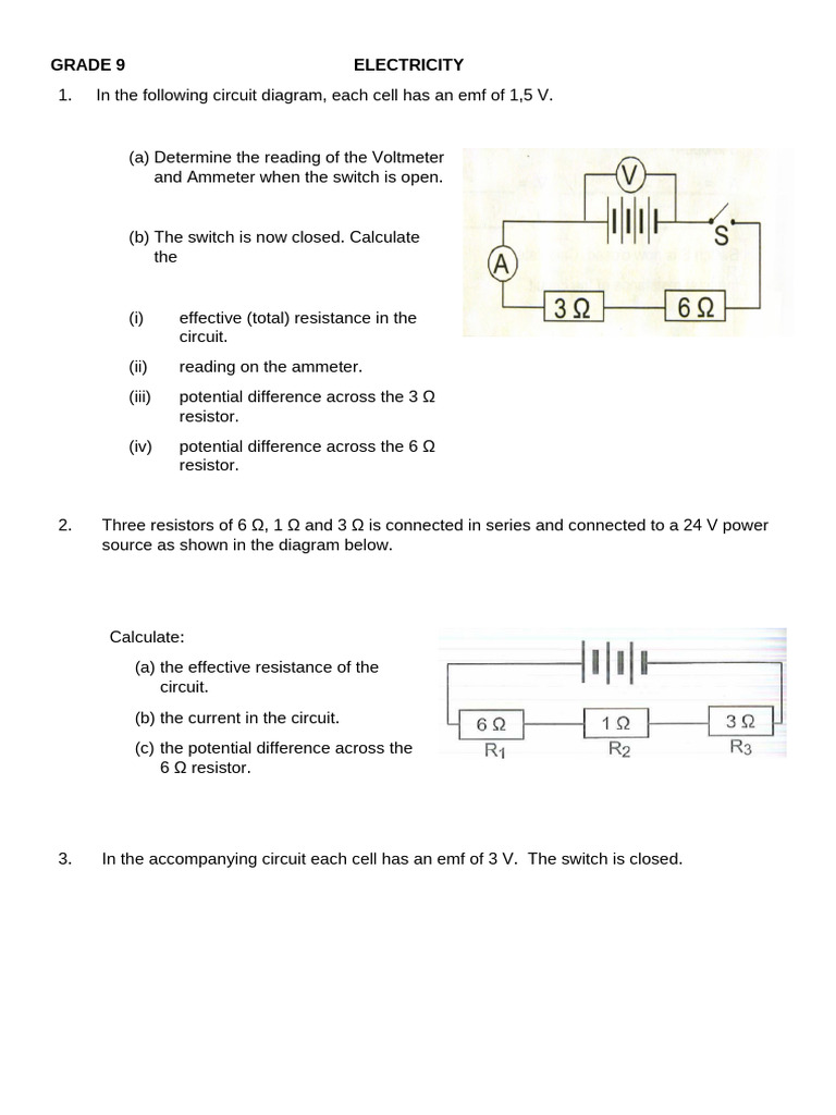 Grade 9 Electricity Circuit Calculations | PDF