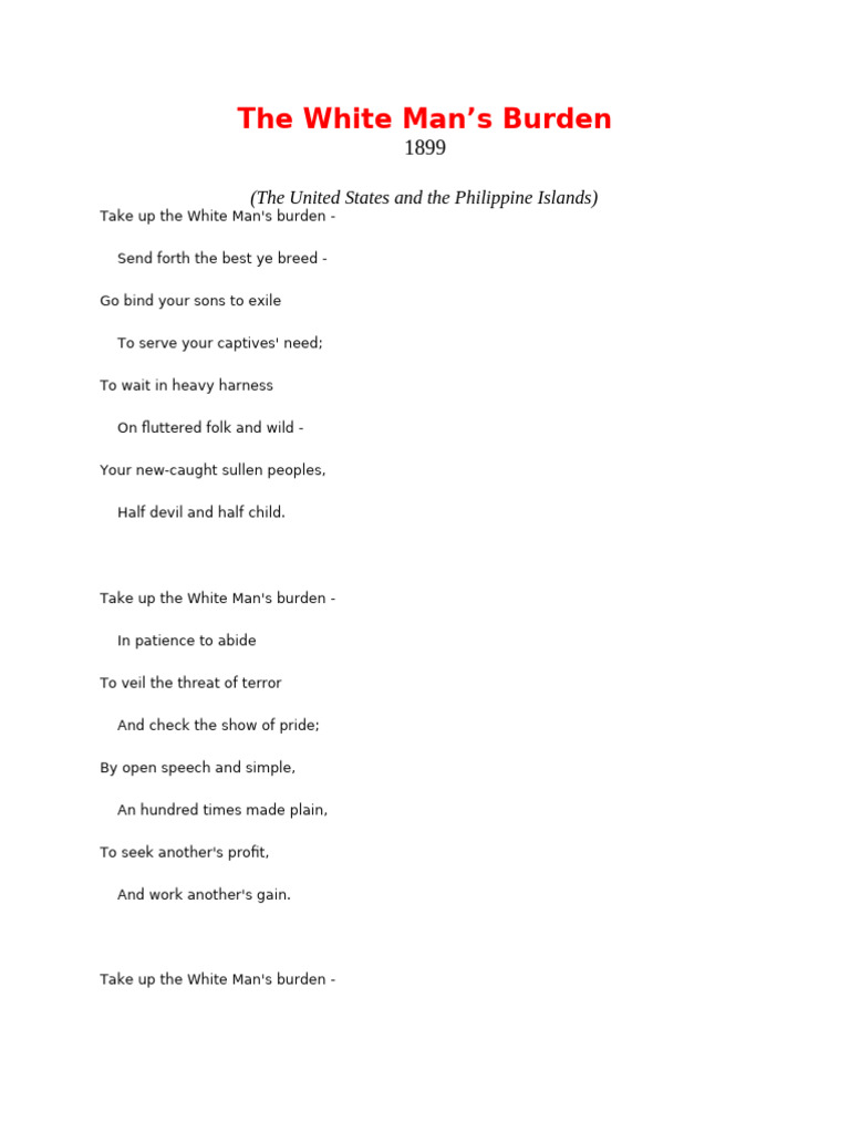 "The White Man's Burden Poem 1899" | PDF