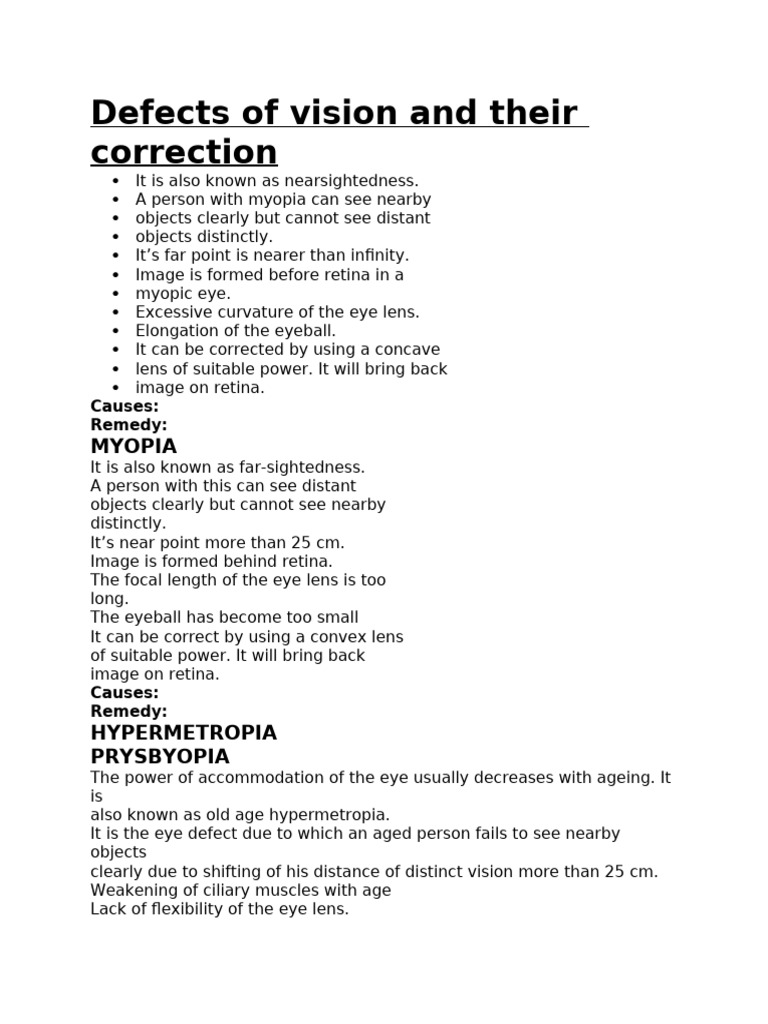 Defects of Vision and Their Correction | PDF | Science & Mathematics