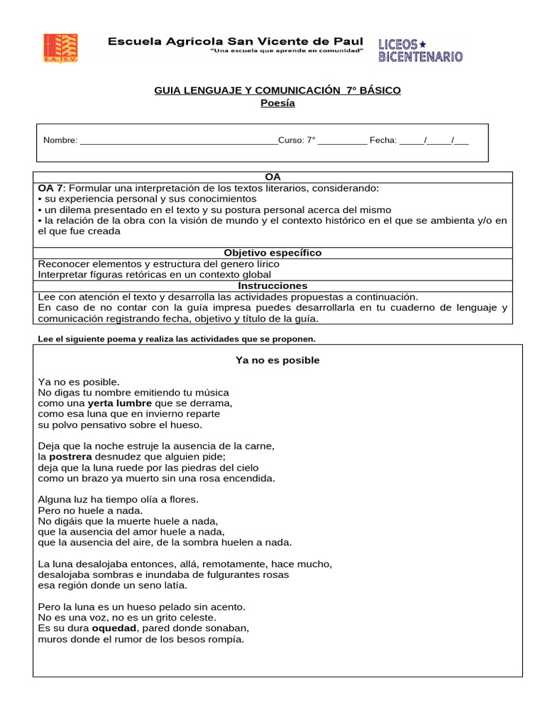 Guía de Poesía para 7° Básico | PDF | Poesía | Rima