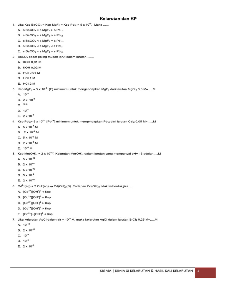 Kelarutan dan Ksp 1 | PDF