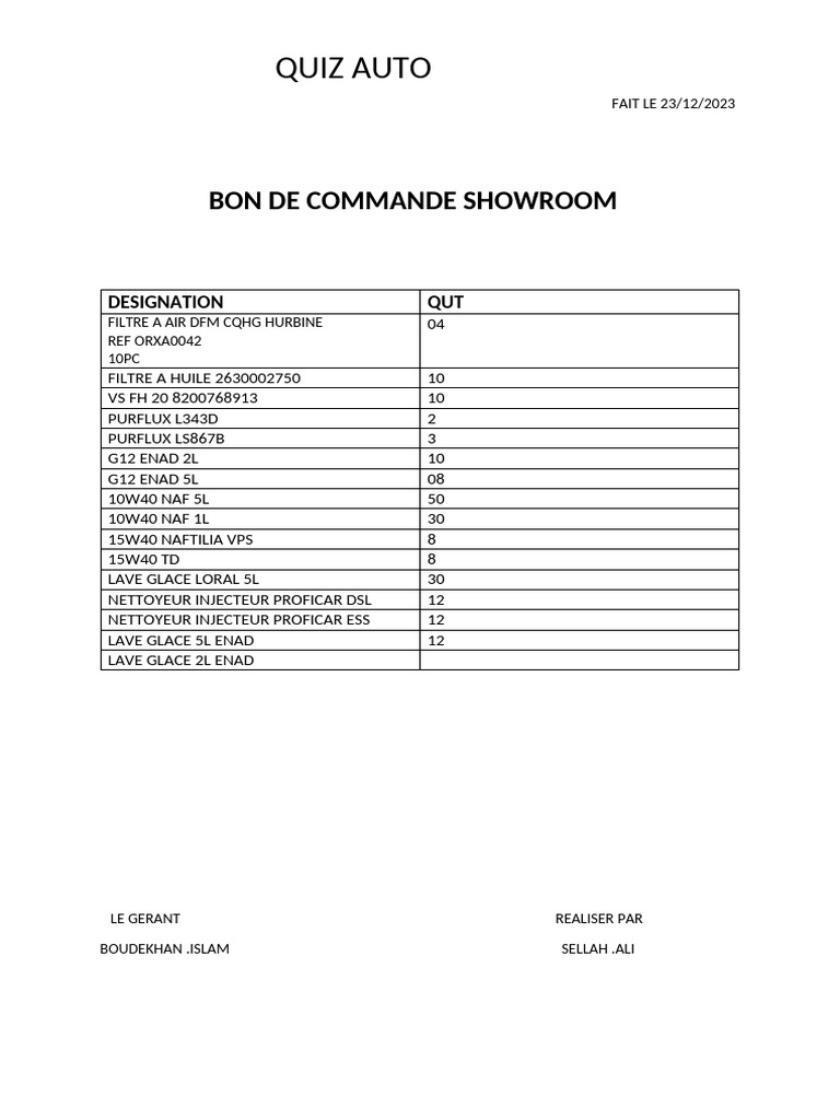Bon de Commande | PDF