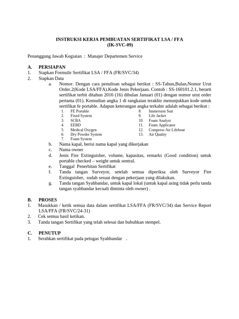 Ik-Svc-09 Pembuatan Sertifikat Lsa - Ffa | PDF