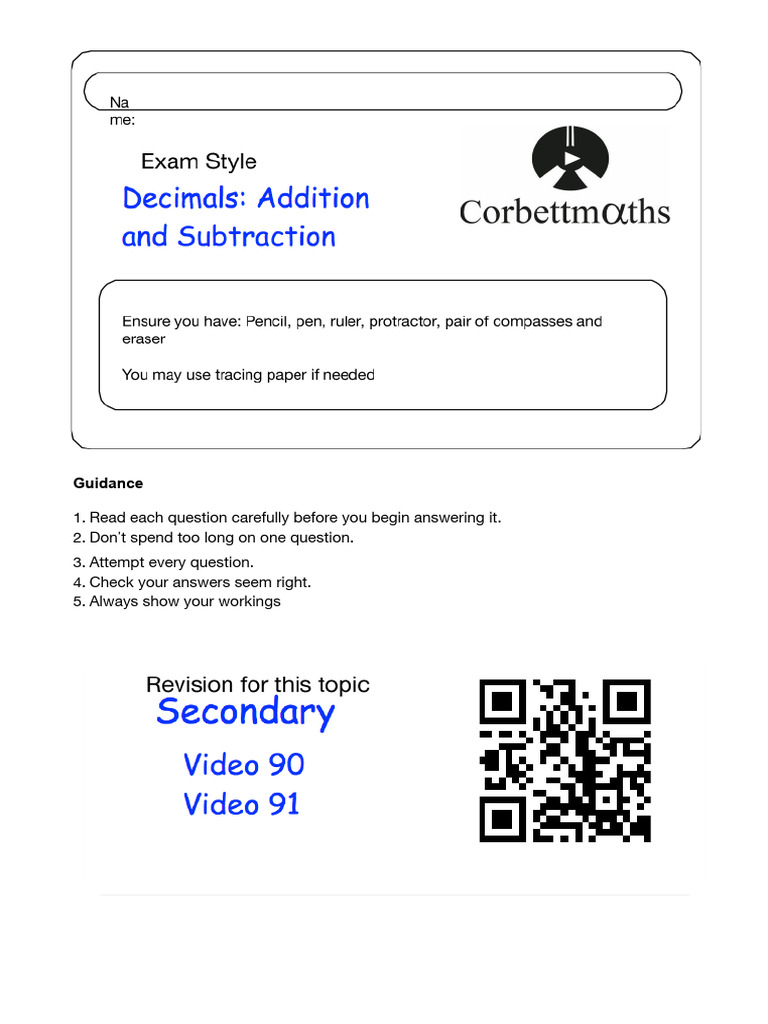 L2 HOME LEARNING-decimals-addition-subtraction PDF | PDF | Units Of ...