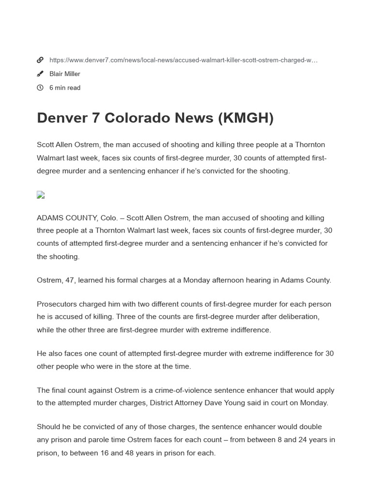 Ostrem Charged With 37 Counts, Including Murder | PDF | Murder | Complaint