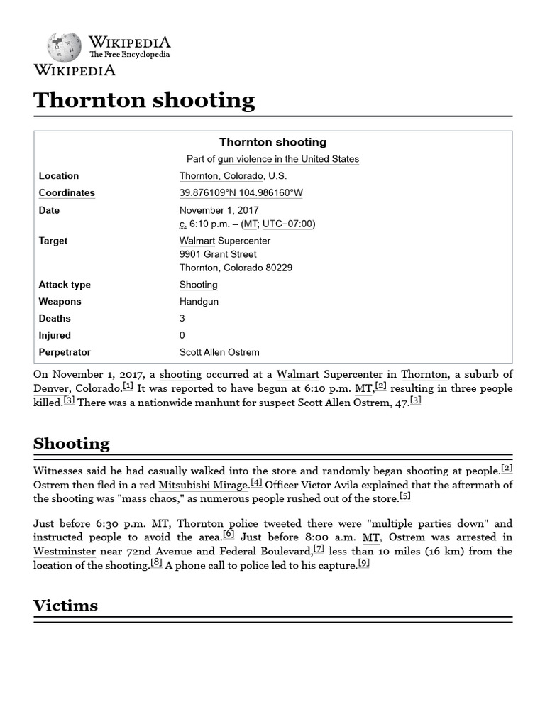 Thornton Shooting - Wikipedia | PDF | Violence