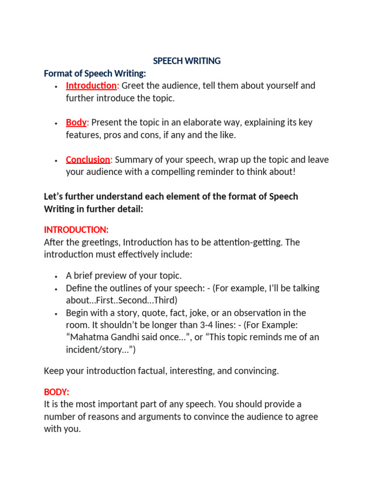 Speech Writing Format Explained | PDF | Libraries | Time Management