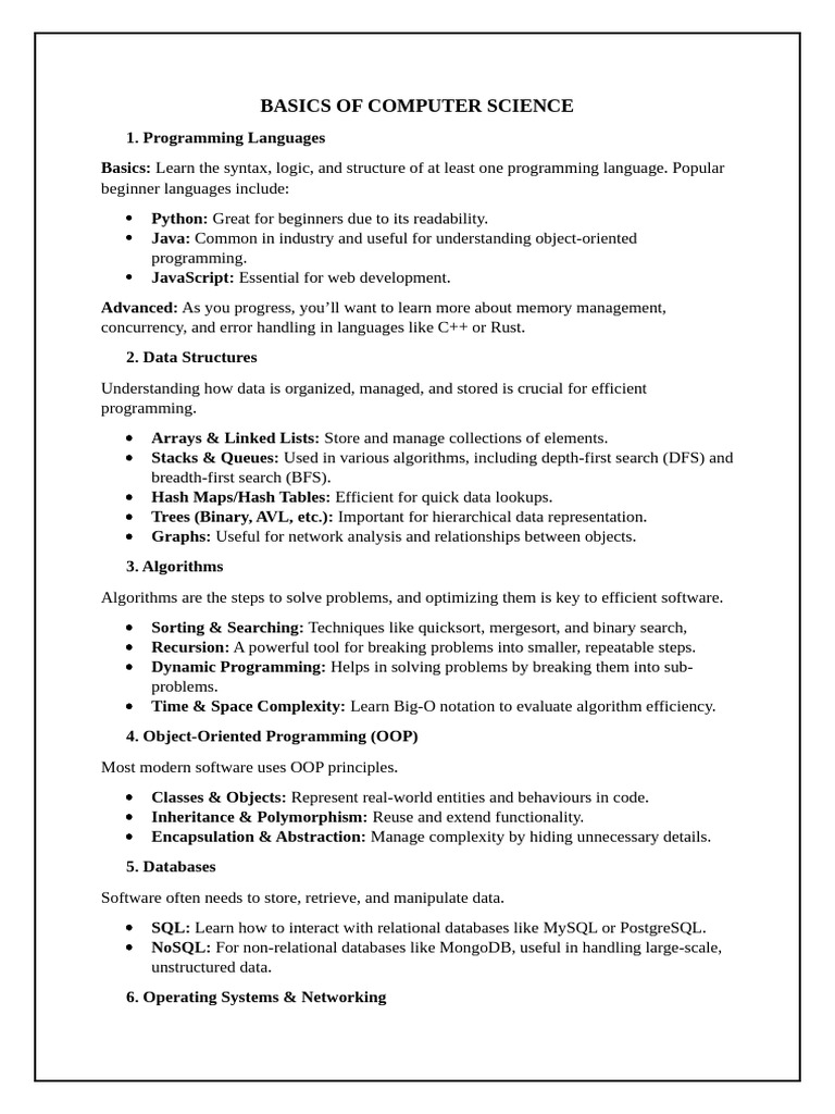 Basics of Computer Science | PDF | Object Oriented Programming ...