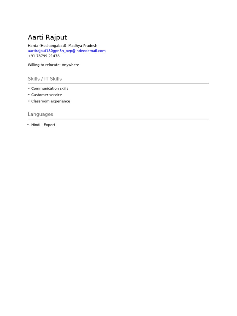 Resume Aarti Rajput | PDF