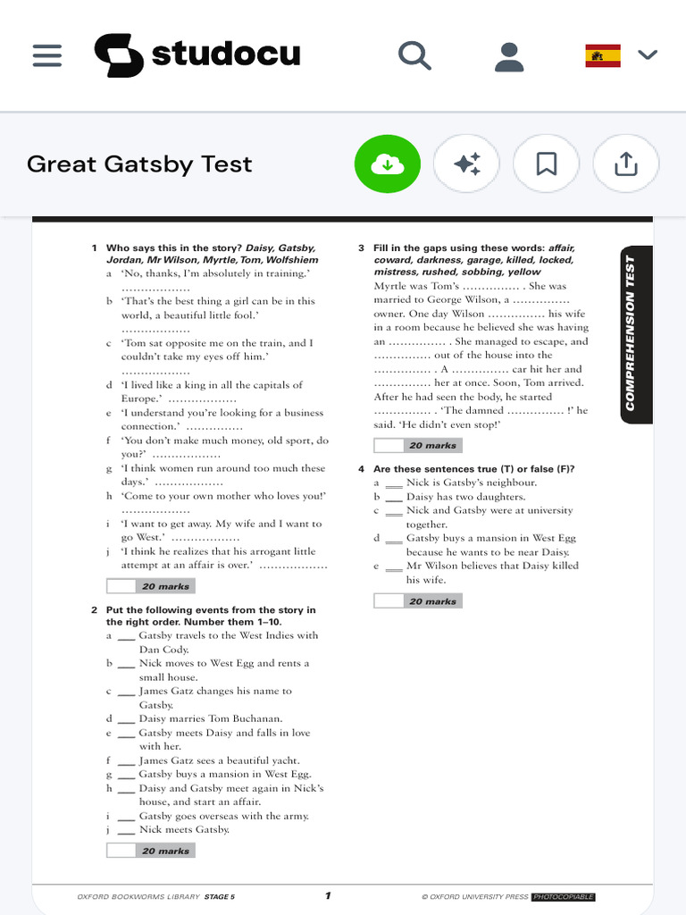 Great Gatsby Test - MULTIPLE-CHOICE TEST | PDF | The Great Gatsby