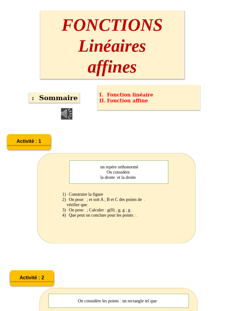 Fonctions Linéaires et Affines : Guide Complet | PDF | Fonction ...