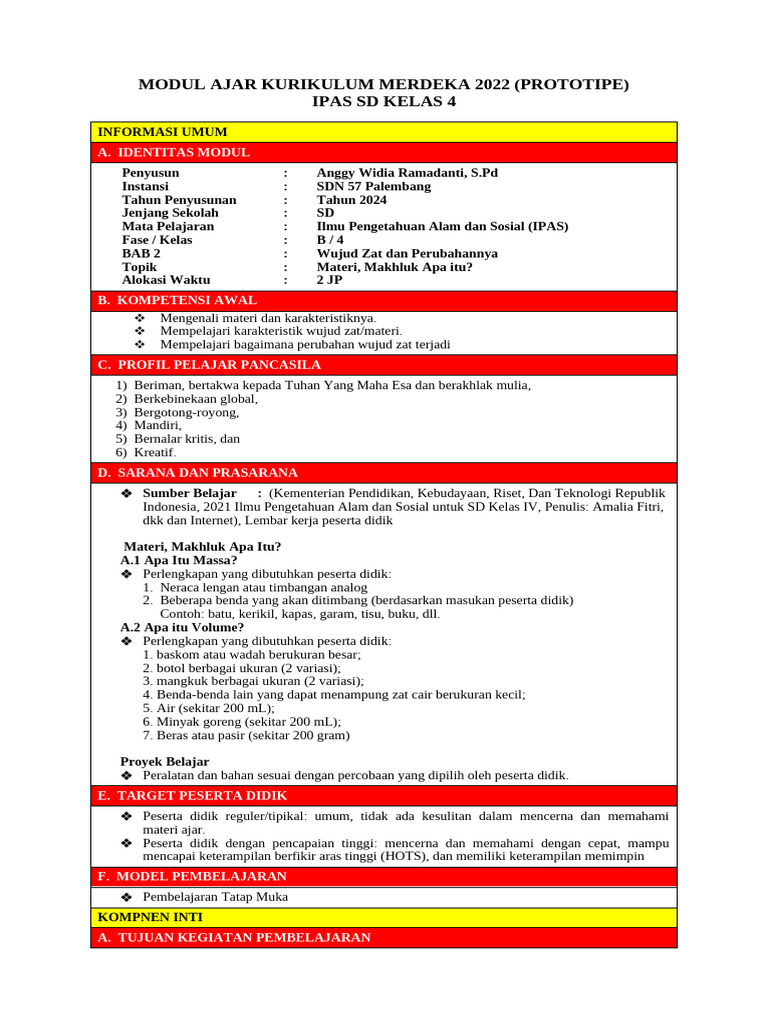 Modul Ajar Kelas 4 Mandiri 3 AWR | PDF