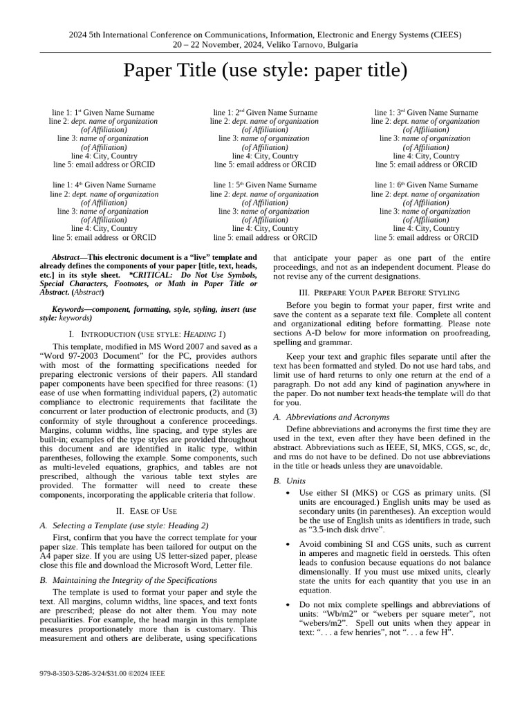Ieee - Ciees2024 Template A4 | PDF | Note (Typography) | International ...