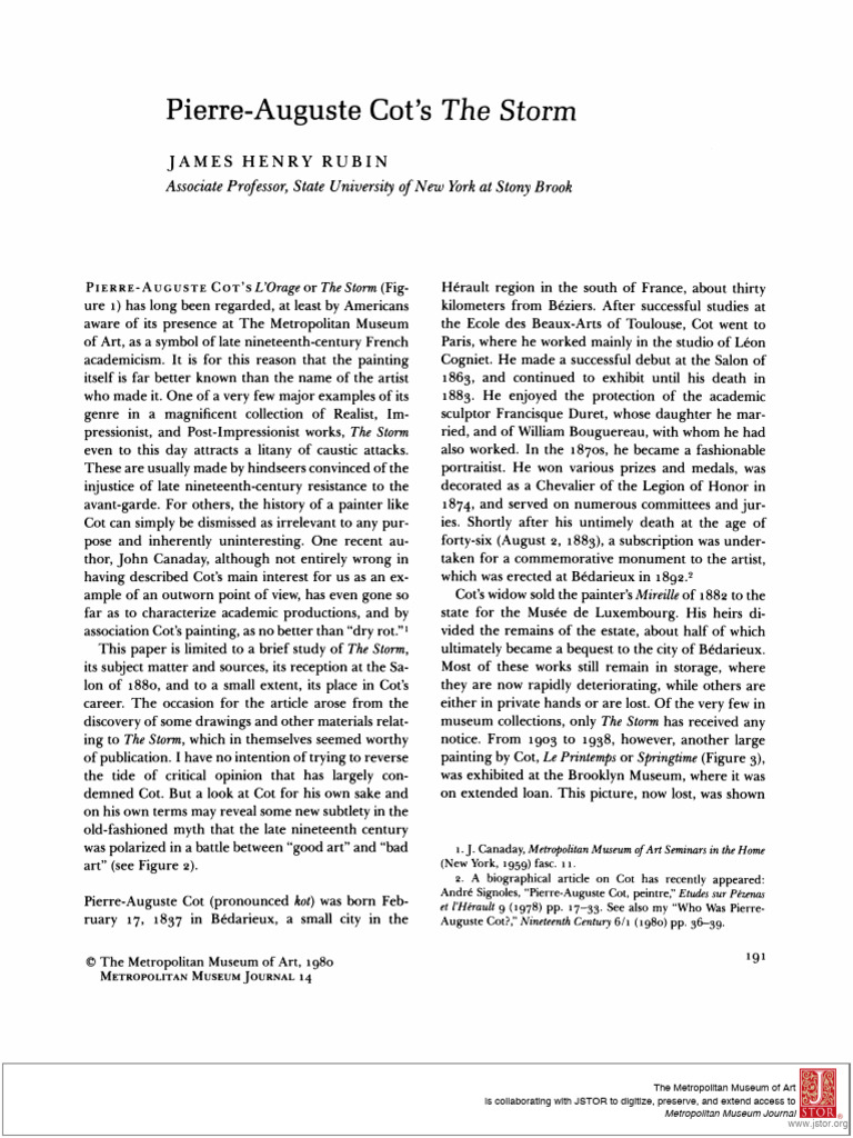Pierre Auguste Cots The Storm The Metropolitan Museum Journal V 14 1979 ...