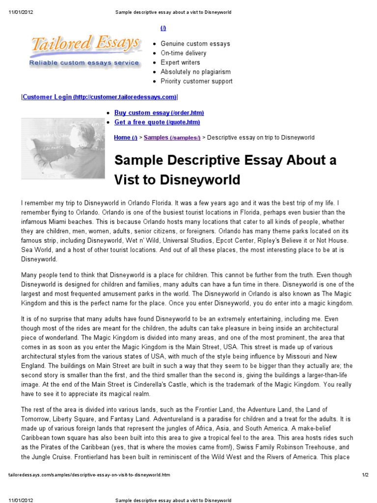 Sample Descriptive Essay About A Visit To Disneyworld (Amal) | PDF ...