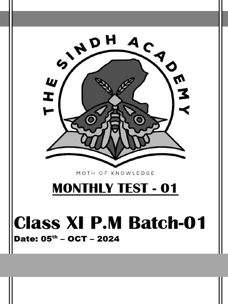 Monthly Test 01 Class XI-PM-01 | PDF | Enzyme | Atomic Orbital Monthly Test 01 Class XI-PM-01 | PDF | Enzyme | Atomic Orbital