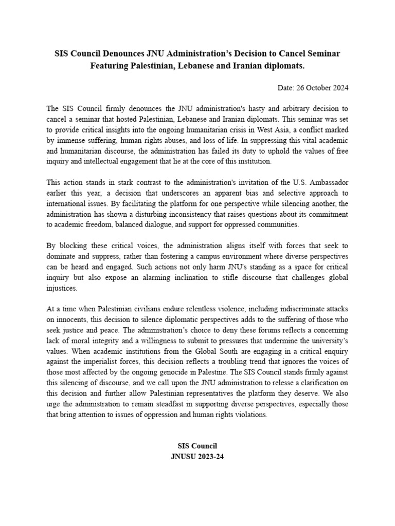 SIS Council's Statement of Condemnation | PDF | International Relations