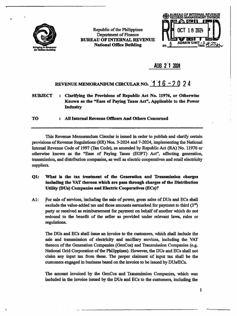 RMC No. 116-2024 | PDF