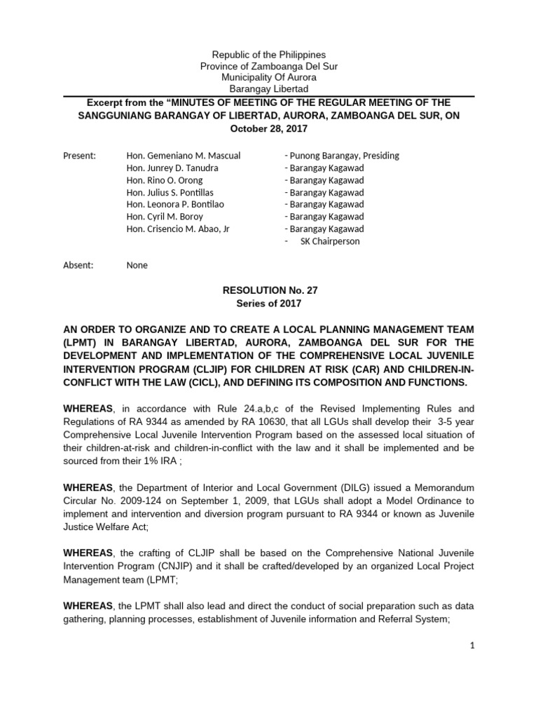 Resolution LPMT Ceation | PDF | Justice | Crime & Violence