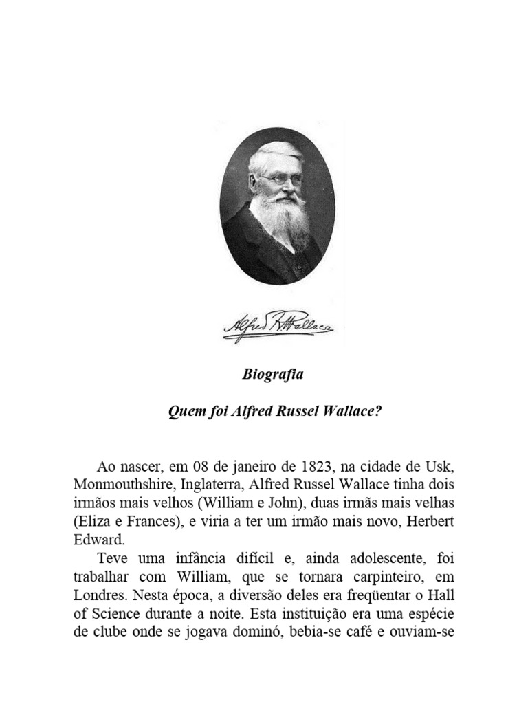 Biografia de Alfred Russel WallaceBR | PDF | Alfred Russel Wallace ...