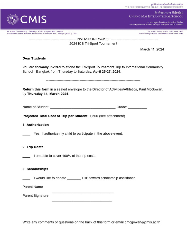 2024 Invitation Packet - ICS Tri-Sport Tournament PDF | PDF | Insurance