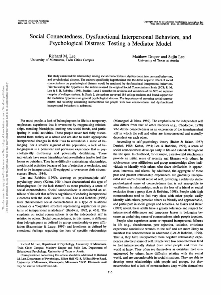 Lee Et Al (2000) | PDF | Interpersonal Relationships | Social Psychology