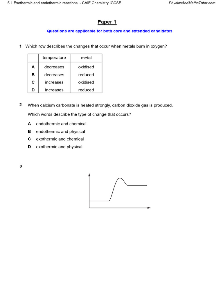 5.1 Exothermic and Endothermic Reactions MCQ QP | PDF | Chemical ...