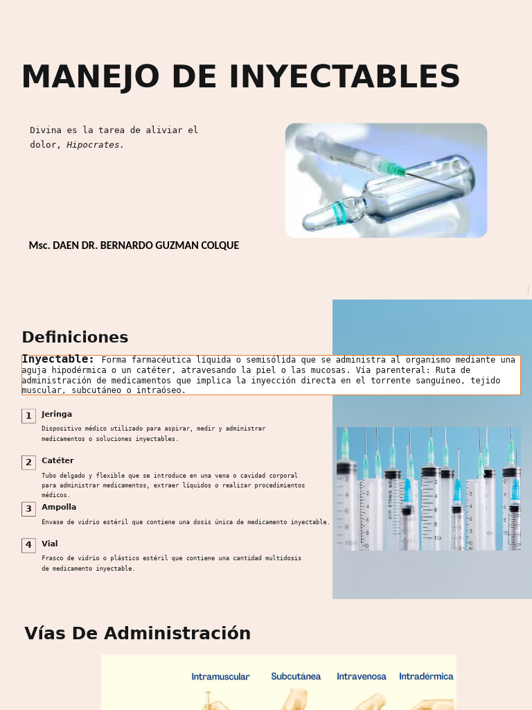 Manejo de Inyectables | PDF | Inyección (medicina) | Medicamentos con ...