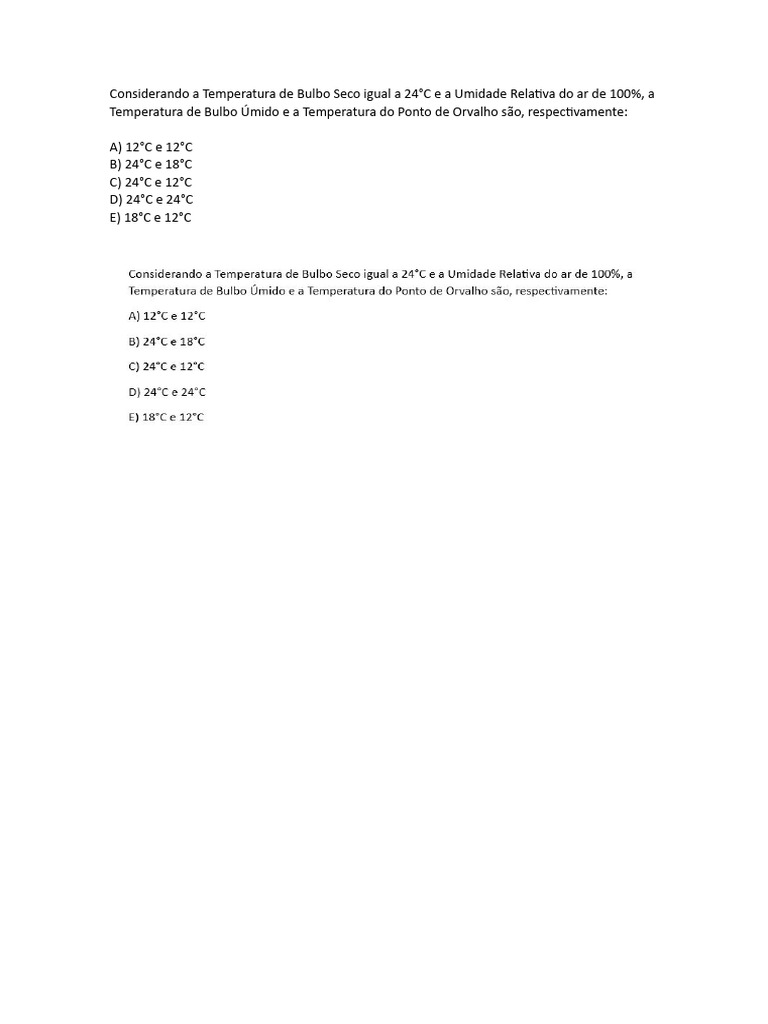 Considerando A Temperatura de Bulbo Seco Igual A 24 | PDF | Métodos e ...