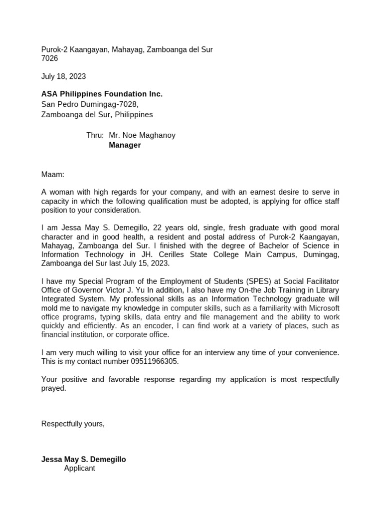 Job Application for Office Staff Position | PDF | Career & Growth ...