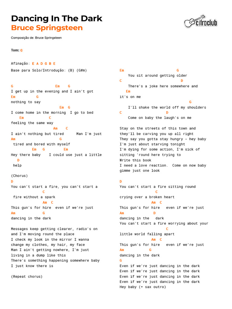 Cifra Club - Bruce Springsteen - Dancing In The Dark | PDF | Recorded ...