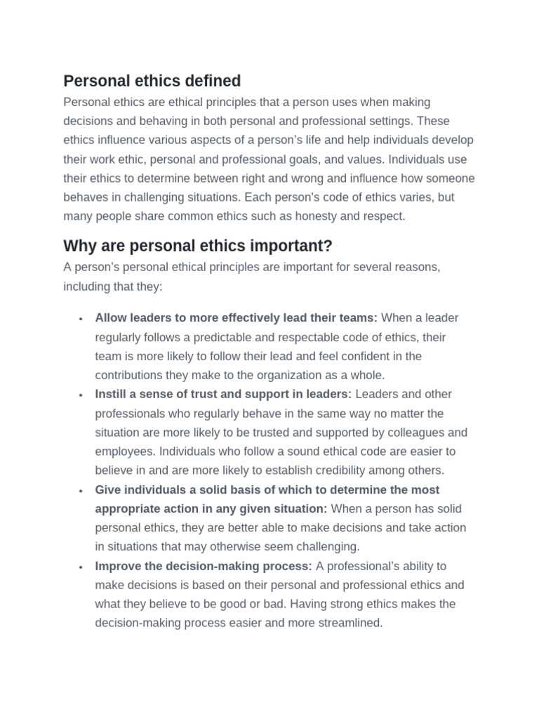 Personal Ethics Defined | PDF | Professional Ethics | Integrity