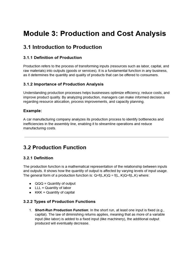 Module 3 - Production and Cost Analysis | PDF | Average Cost | Production Function