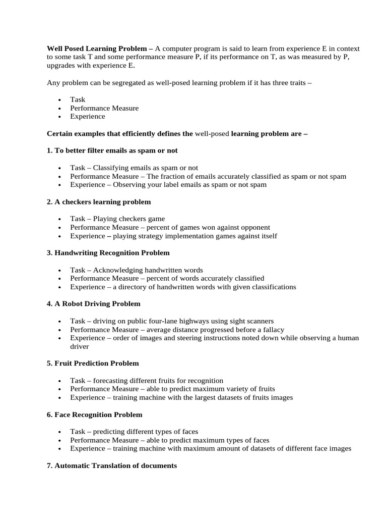 Well Posed Learning Problem | PDF | Machine Learning | Algorithms