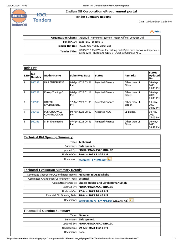 WBSO Civil Works Tender Summary | PDF