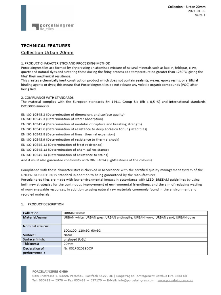 PG Urban Natural 20mm r11 Specifications en | PDF | Physical Sciences | Building Engineering