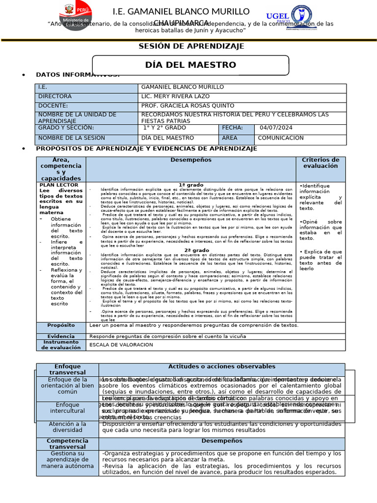04 de Julio de 2024 - Com - Sesion d4 Plan Lector Dia Del Maestro | PDF ...