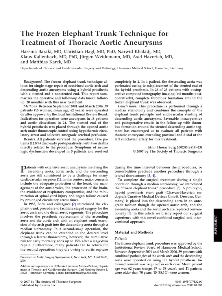 The Frozen Elephant Trunk Technique For | PDF | Aorta | Medical Specialties