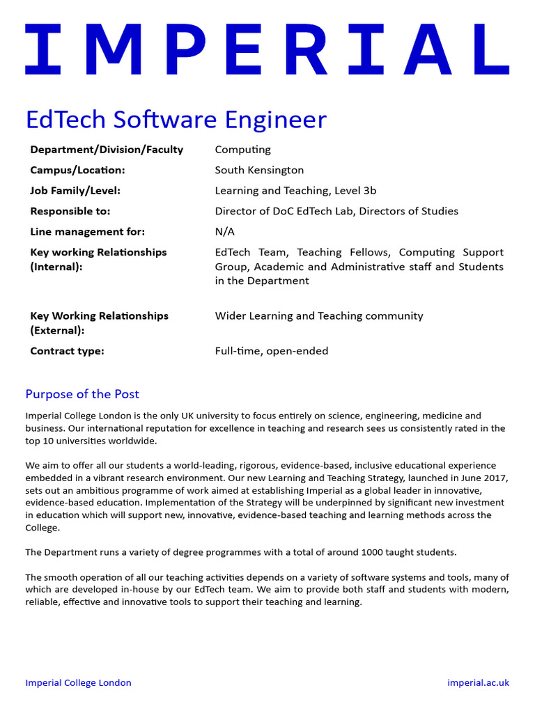 Job Descrption EdTech Software Engineer | PDF | Educational Technology | Software