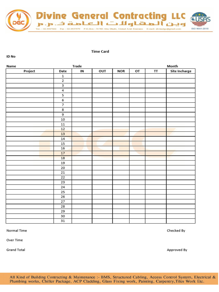 DGC Time Sheet-Site | PDF