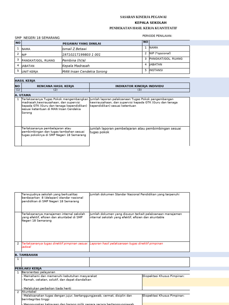 05 - B. Form SKP JPT Kuantitatif - Kepala Sekolah | PDF