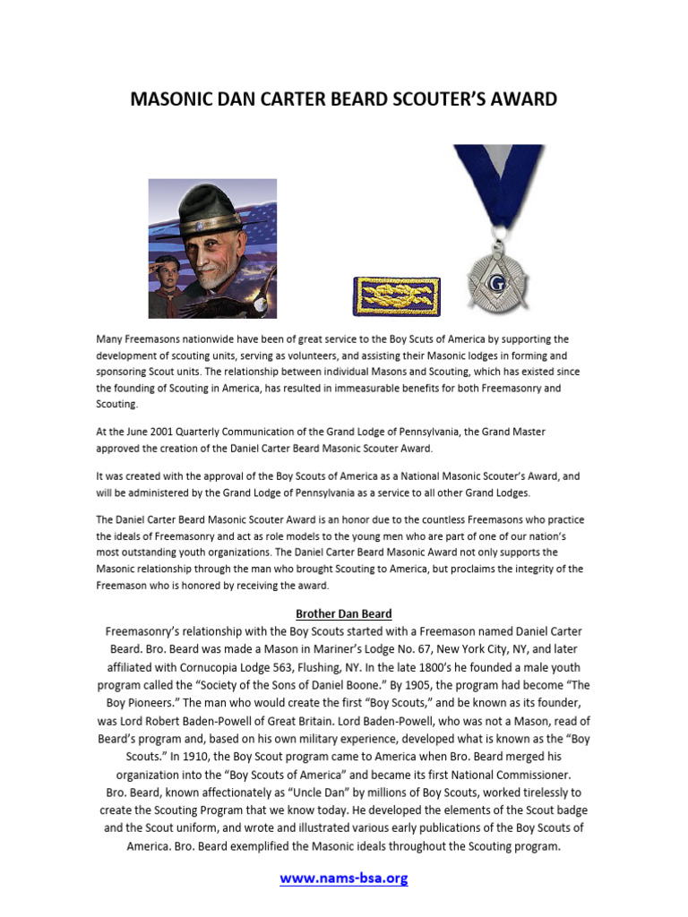 Masonic Dan Carter Beard Scouter Award | PDF | Freemasonry | Scouting