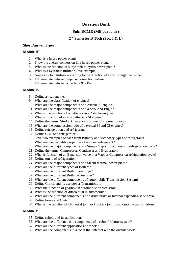 BCME Question Bank (ME Part Only) | PDF | Engines | Turbine
