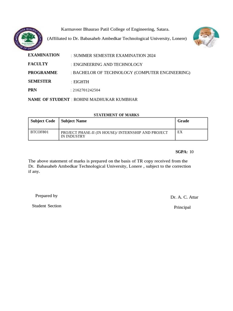 B.Tech Computer Engg. Semester 8 Marks | PDF