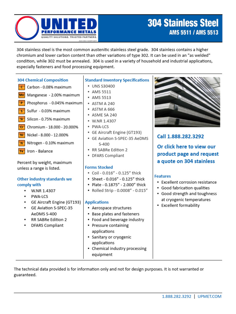 304 Stainless Steel Chemical Composition | PDF | Stainless Steel ...
